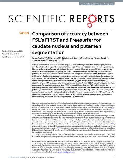 pdf comparison of accuracy between fsl s first and freesurfer for