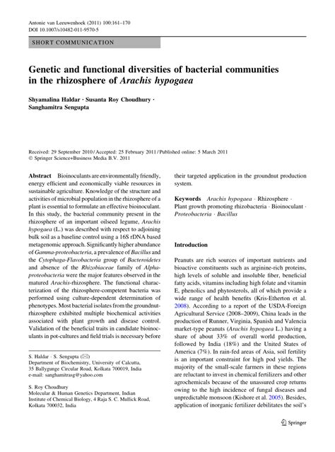 Pdf Genetic And Functional Diversities Of Bacterial Communities In The Rhizosphere Of Arachis