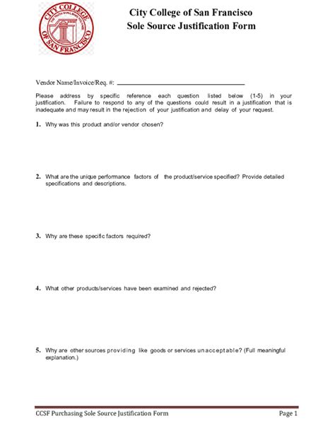 Fillable Online Sole Source Sole Brand Justification Form Fax Email Print Pdffiller
