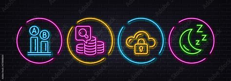 Cloud Protection Ab Testing And Inspect Minimal Line Icons Neon Laser