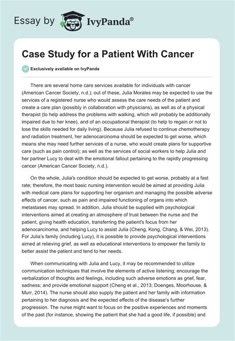 Case Study For A Patient With Cancer 640 Words Case Study Example
