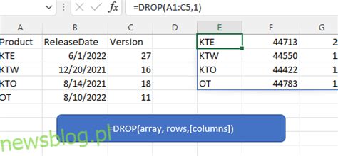 Jak korzystać z funkcji DROP w programie Excel