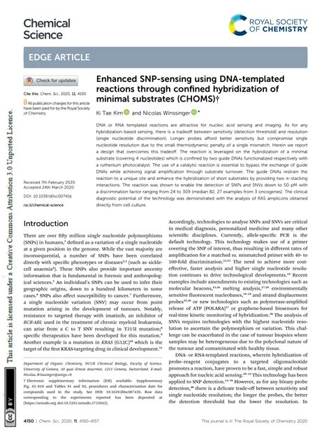PDF Enhanced SNP Sensing Using DNA Templated Reactions Through Confined Hybridization Of