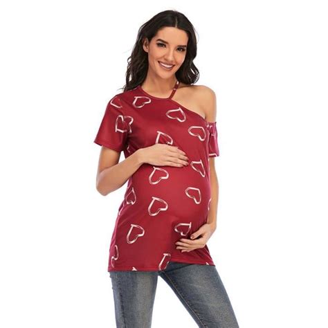 T Shirt De Maternité Haut Imprimé à épaules Dénudées Pour Femmes