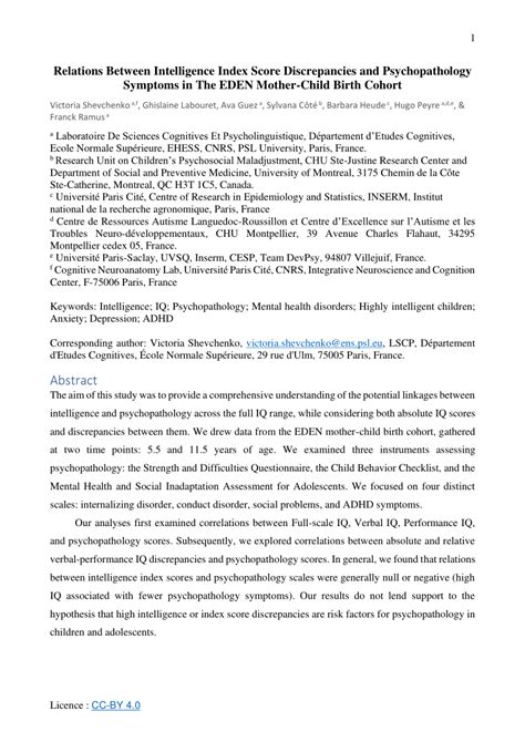 Pdf Relations Between Intelligence Index Score Discrepancies And