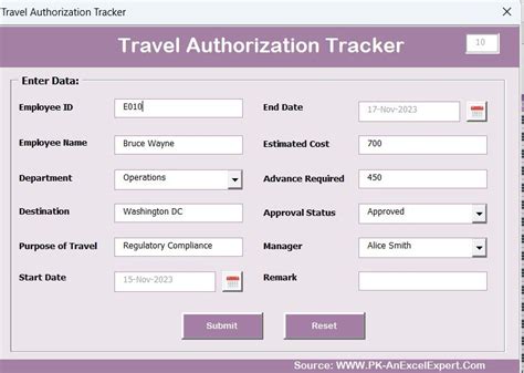 Travel Authorization Tracker In Excel 6 Pk An Excel Expert