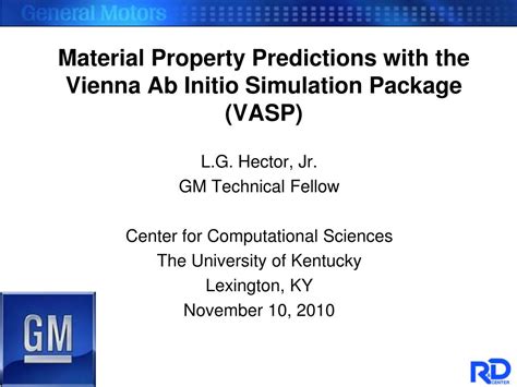 PPT Material Property Predictions With The Vienna Ab Initio Simulation Package VASP