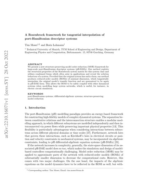 PDF A Rosenbrock Framework For Tangential Interpolation Of Port