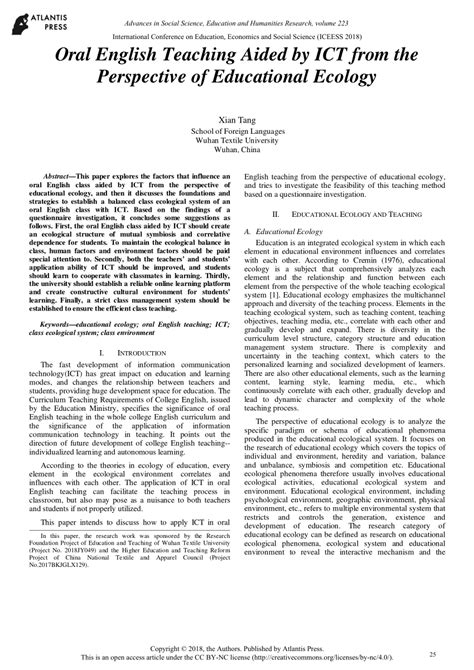 PDF Oral English Teaching Aided By ICT From The Perspective Of Educational Ecology