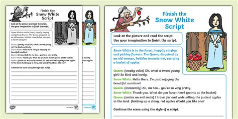 New Finish The Snow White Script Writing Template
