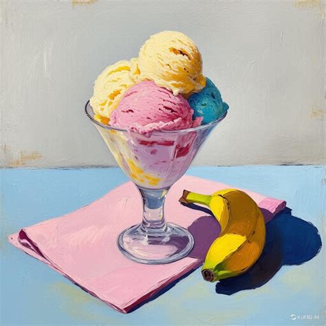 Colorful Ice Cream Oil Painting Art Print Dessert Decor Glass Cup