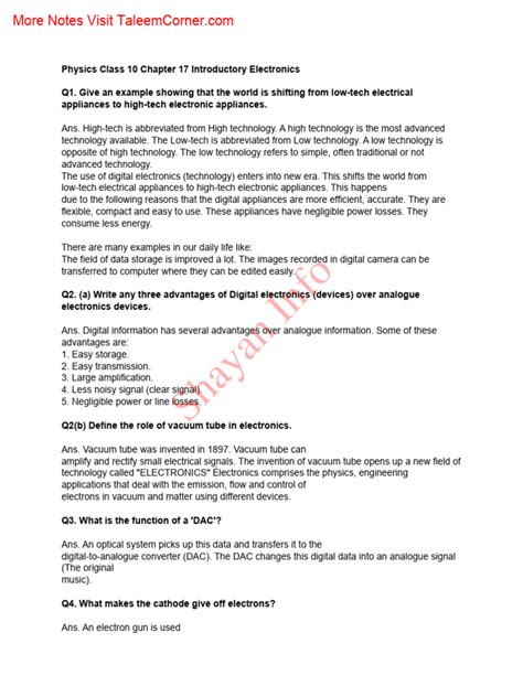 Physics Class 10 Chapter 17 Introductory Electronics Pdf Cathode