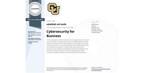 Abdelilah Ait Katib On Linkedin Completion Certificate For Cybersecurity For Business