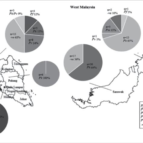 Map Of Malaysia Showing Plasmodium Spp Areas Pie Chart Represents The