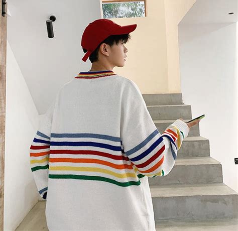 Rainbow Striped Sweater Korean Autumn And Winter L Grandado