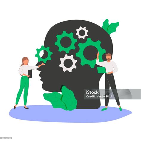 인지 과정과 심리적 마음 학습 과정 작은 사람 개념 내부 머리 생각 연구 및 정신 재활 전문 심리 치료 팀 벡터 일러스트에서 도움 감각 지각에 대한 스톡 벡터 아트 및 기타