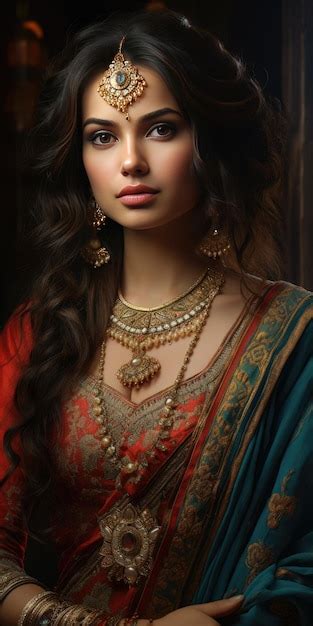 Hermosa Joven India Con Traje Tradicional Foto De Alta Calidad Ia