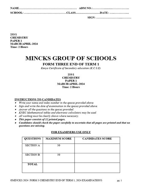 Chem Form 3 End Term 1 Qz Pdf Hydrogen Peroxide Ion