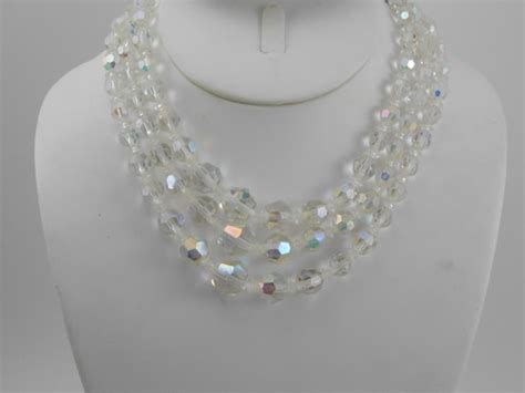Vintage 1950s Crystal Bead Necklace Ab Aurora Borea Gem
