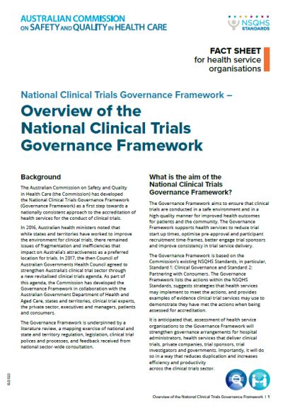 Overview Of The National Clinical Trials Governance Framework Fact