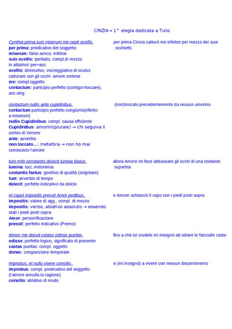 Analisi Properzio Grammaticale E Traduzione Latina Docsity