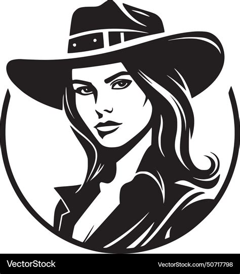 Cowgirl Black And White Isolated Icon Royalty Free Vector