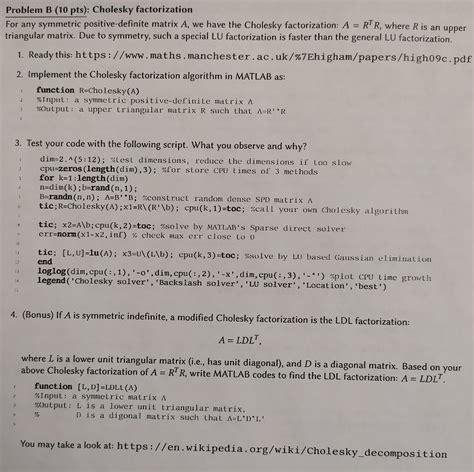 Problem B 10 Pts Cholesky Factorization For Any Chegg