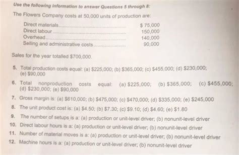 Solved Use The Following Information To Answer Questions 5