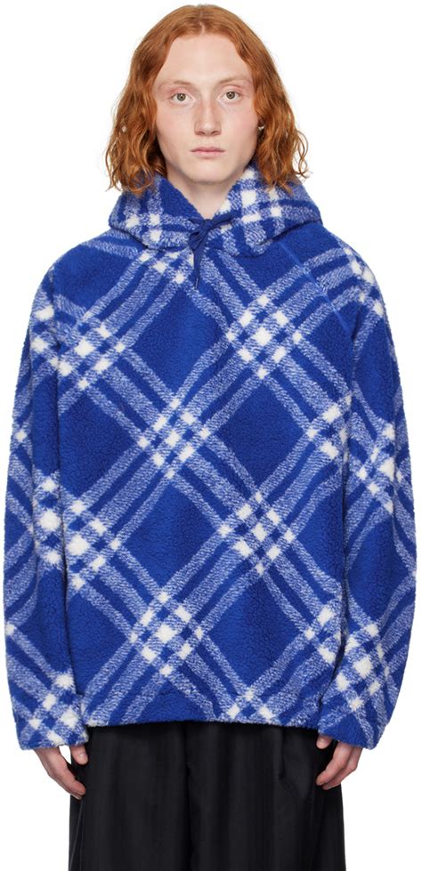 Burberry Blue And White Check Hoodie Burberry