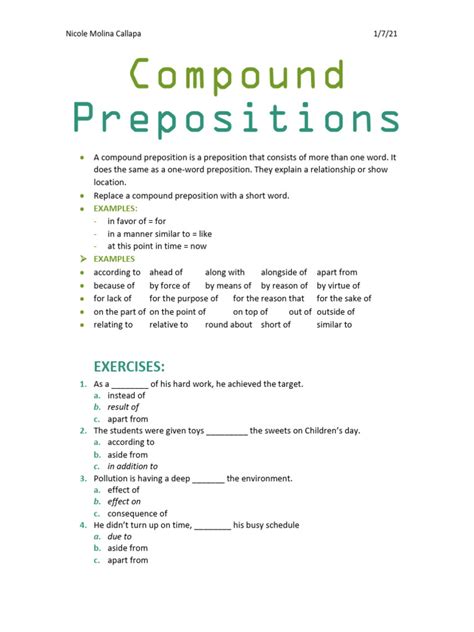 Compound Prepositions Exercises Nicole Molina C Pdf