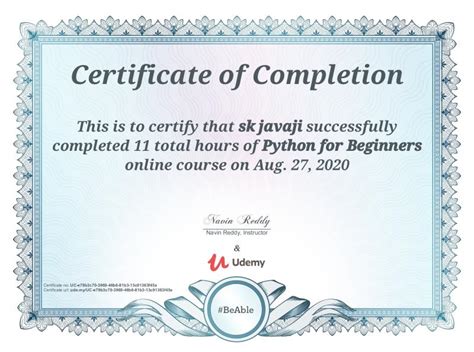 Sunil Kumar Javaji On Linkedin Successful Completed Course On Python For Beginners Thanks To