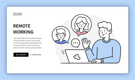 원격 근무 프리랜서 작업 하이브리드 작업 재택 근무의 웹 페이지 템플릿에 대한 평면 그림 개념에 대한 스톡 벡터 아트 및 기타 이미지 Istock