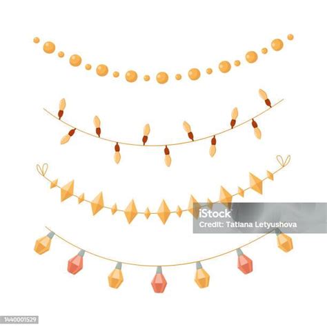 크리스마스 화환 세트입니다 종 등불 깃발 구슬 축제 장식 요소 벡터 그림입니다 카드 초대장 포장지의 휴일 디자인을 설정합니다 크리스마스 장식 금색에 대한 스톡 벡터 아트 및