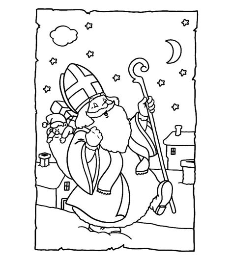 Sinterklaas Op Het Donkere Dak Kleurplaat Kinderen Kleurplaat