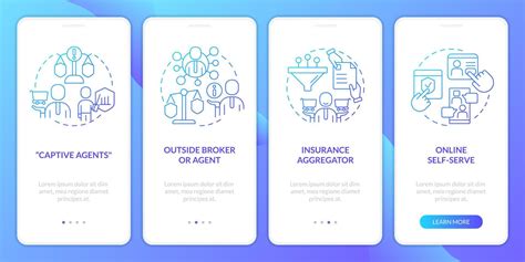 Coverage Services Seller Types Blue Gradient Onboarding Mobile App Screen Walkthrough 4 Steps