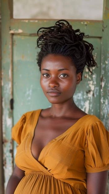 Donna Incinta Nera Che Posa Foto Gratis