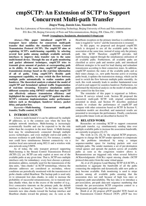 Pdf Cmpsctp An Extension Of Sctp To Support Concurrent Multi Path
