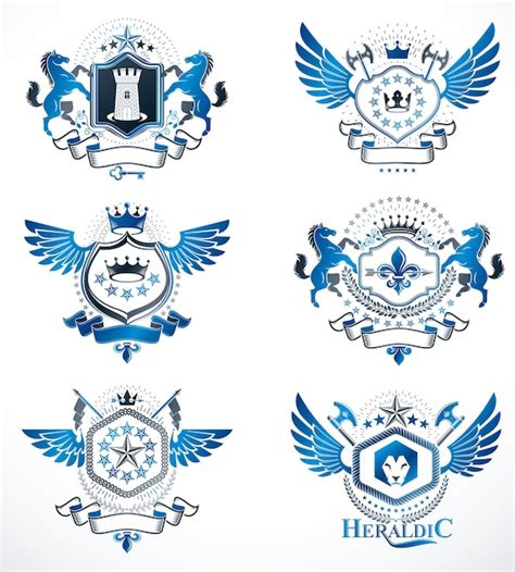 Vintage Dekoracyjne Heraldyczne Emblematy Wektorowe Skomponowane Z
