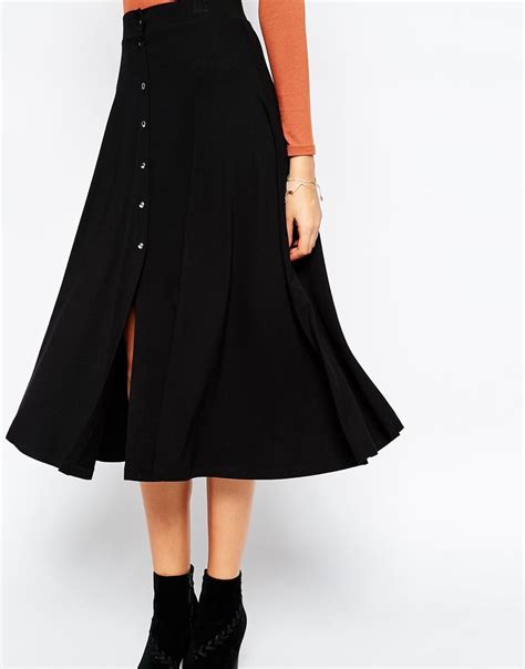 Asos Button Through Midi Skirt In Black Lyst