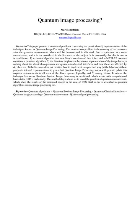 Pdf Quantum Image Processing