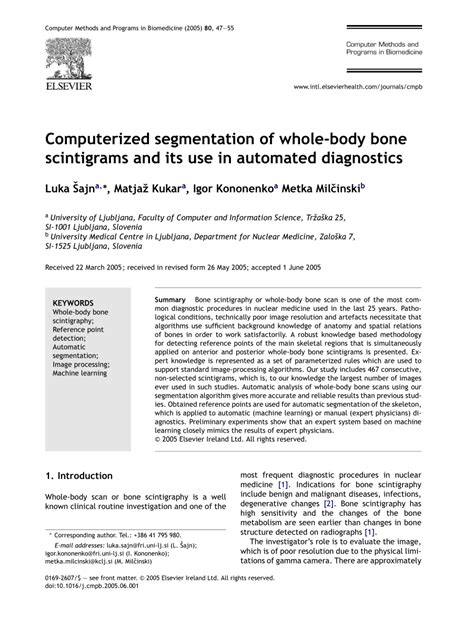 Pdf Computerized Segmentation Of Whole Body Bone Scintigrams And Its Use In Automated Diagnostics