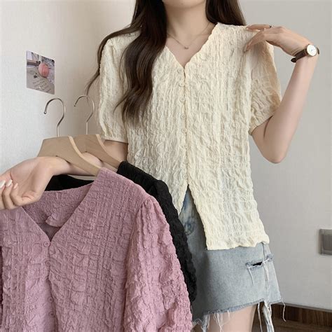 베이지하루 ~4xl 빅사이즈도 예쁘게 여성 반팔 블라우스 탑 상의 브이넥 단추 버튼 핑크 블랙 30대 40대 여성 여자
