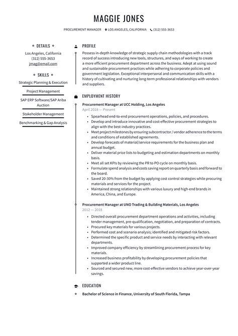 Procurement Manager Resume Example And Writing Guide