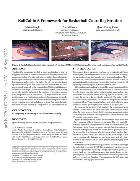 Kalicalib A Framework For Basketball Court Registration Deepai