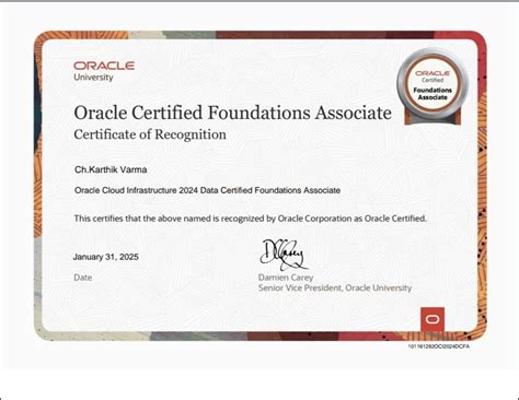 🚀 Excited To Be Oracle Certified Karthik Varma