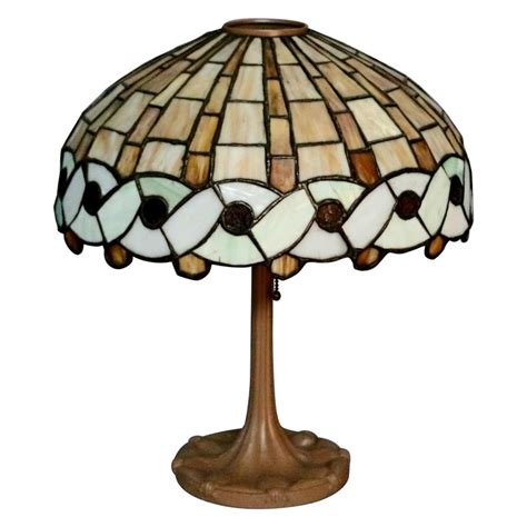Antique Arts And Crafts Leaded Slag Glass Lamp By Handel Circa 1920