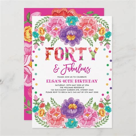Chic Fiesta Forty And Fabulous Woman 40th Birthday Invitation Zazzle 40th Birthday