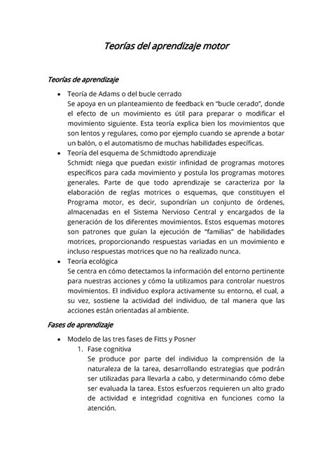 Teorías Del Aprendizaje Motor Teorías Del Aprendizaje Motor Teorías