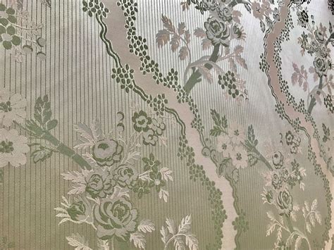 Swatch Designer Brocade Satin Fabric Mint Green Pink Floral Damask