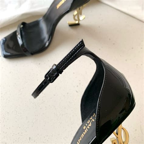 Replica Saint Laurent Opyum 85mm Sandals In Black Patent Leather With